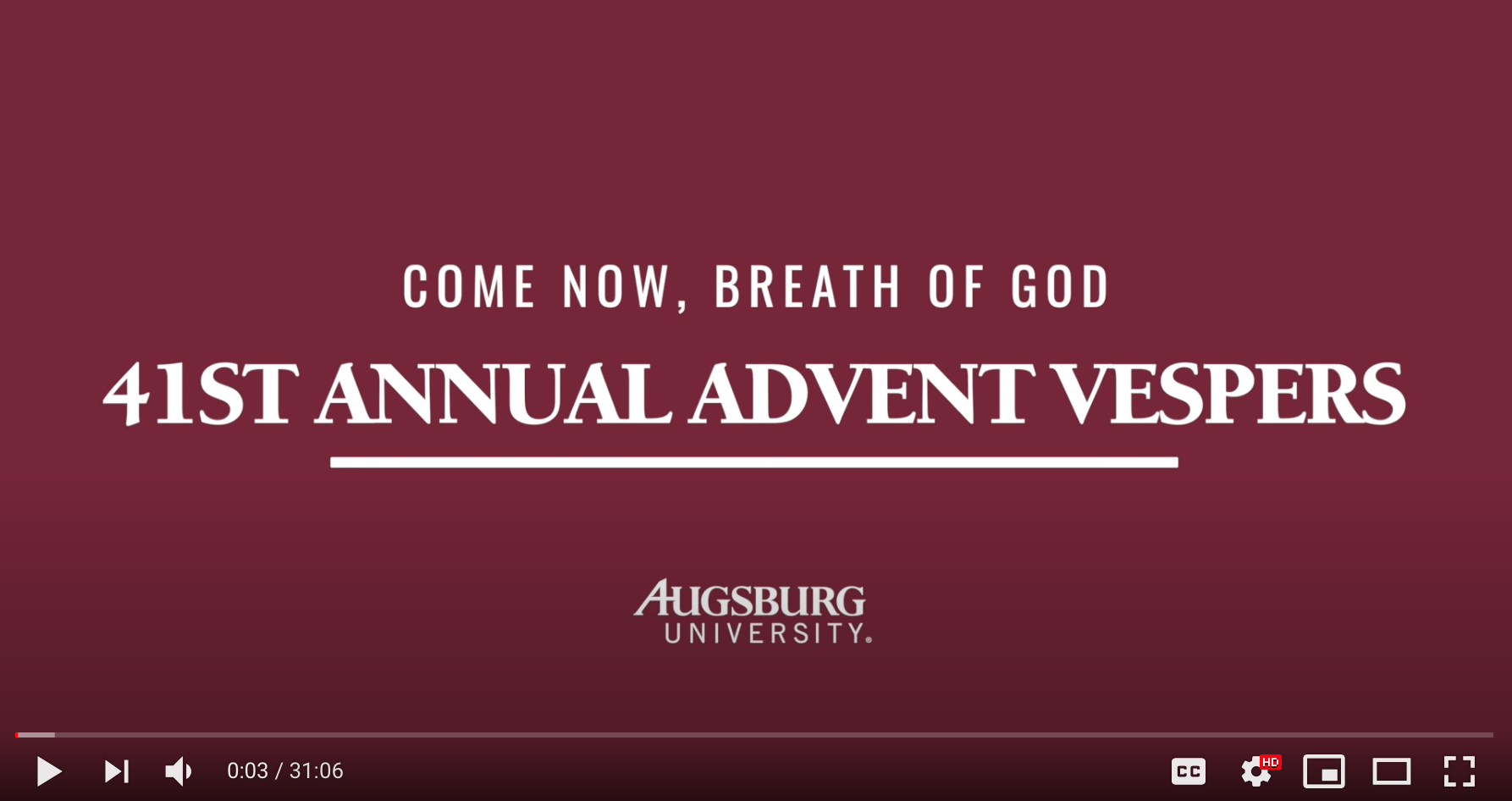 Watch the 41st Augsburg University Advent Vespers - Alumni, Parents ...